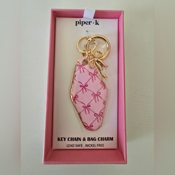 Piper | Accessories | Piper K Pink Bow Bag Charm Keychain Gold Accents | Poshmark